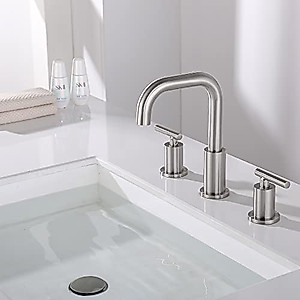 8 inch Brushed Nickel Widespread Bathroom Faucet, 2 Handle 3 Hole Bathroom Faucet with Sink Drain and Water Faucet Supply Hose, ChiLDano Bathroom Faucets CH3166BN