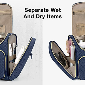 BAGSMART Travel Toiletry Bag, Toiletry Bag for Women, Water-resistant Cosmetic Makeup Bag, Large Capacity Travel Organizer for Full Sized Toiletries and Cosmetics, Navy Blue