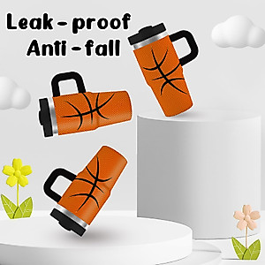 Basketball Gifts, 14 oz Basketball Tumbler with Handle and Straw for Kids, Basketball Lover Gifts for Boys Girls, Stainless Steel Insulated Basketball Mug Gifts for Christmas Birthday