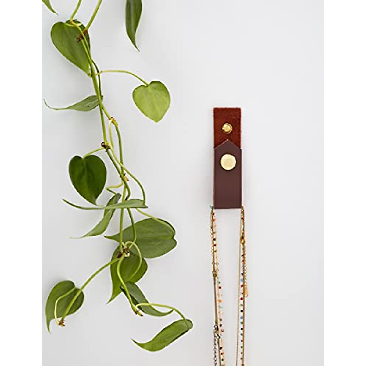 KEYAIIRA - Leather Hanger Strap with Snap that Opens & Closes - functional wall entryway organizer hook bathroom hand towel holder brass boho decor wall jewelry holder