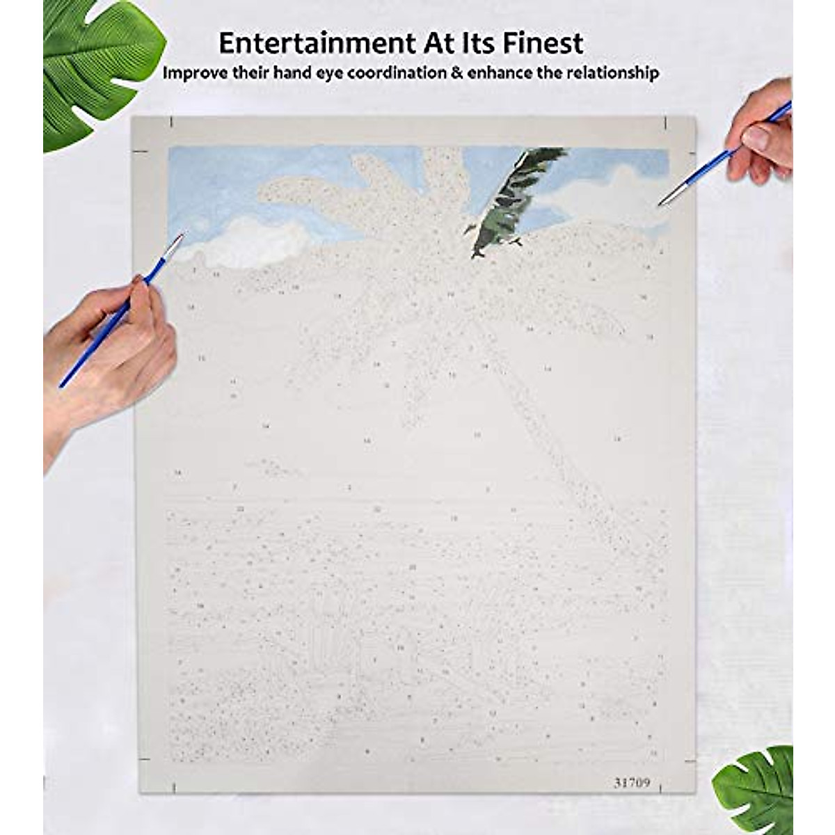 RMANA Acrylic Paint by Number Landscape On Canvas Art for Beginner Adults Students Teens Painting by Numbers DIY Arts Crafts Peinture Numero Advanced Abstract- Sunny Beach Palm Tree