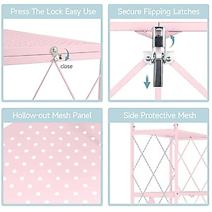 AZEITE 5-Tier Storage Shelving Unit, Heavy Duty Metal Shelf 27.9"x13.4"x62.5, Foldable Storage Shelf with Wheels, Garage Shelf, Kitchen Shelf with 4 Hooks, No Assemble Require（Pink）