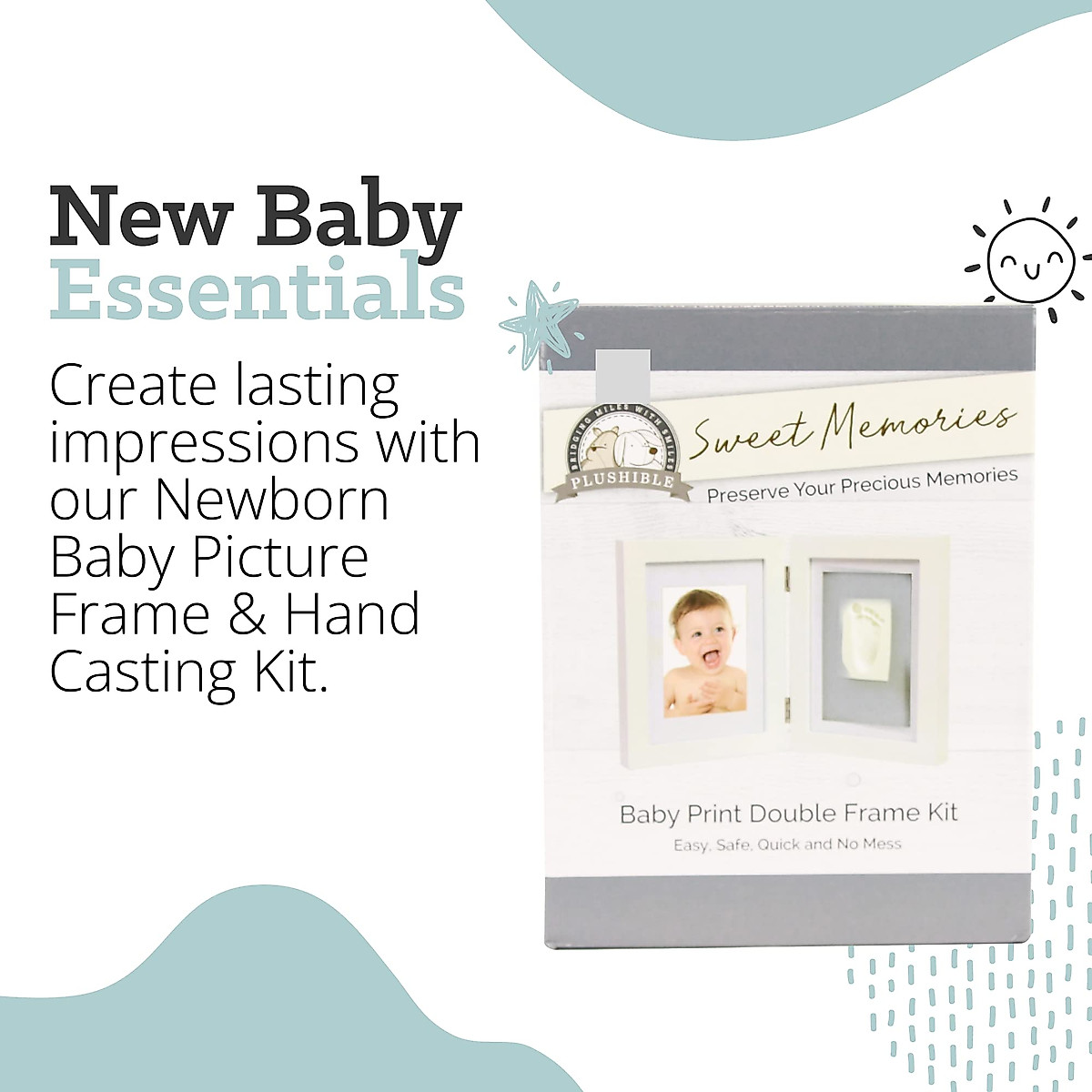 PLUSHIBLE Baby Handprint Footprint Keepsake Kit – Personalized Casting Kit with Picture Frame, Ideal for New Moms, Grandmas, and Baby Registries, White Hinge Frame