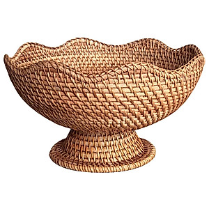 Cabilock Rattan Fruit Bowl Footed Decorative Fruit Basket Dessert Display Stand Food Snack Storage Tray for Kitchen Counter Table Centerpiece 25cm