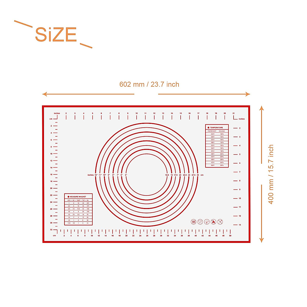 KUFUNG Silicone Baking Mats Non-Slip Pastry Mat Countertop Protector Fondant Mat for Rolling Dough Pie Crust Pizza and Cookies (24 x 16 Inch, Red)