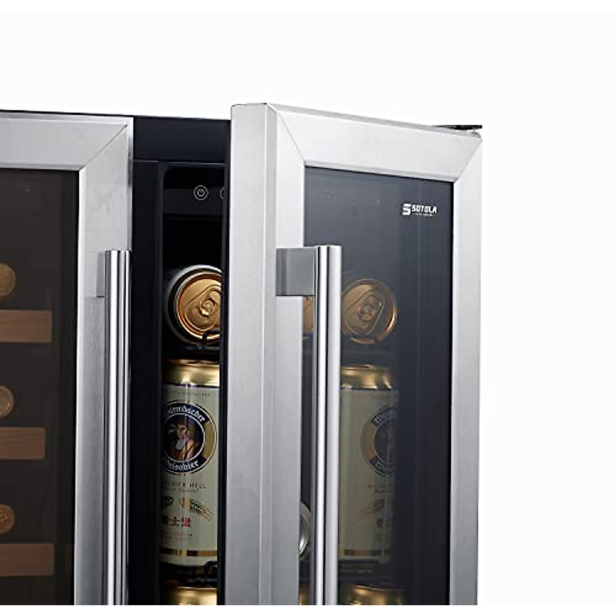 24'' Wine and Beverage Cooler Refrigerator-Dual Zone Built-in or Freestanding Fridge with Stainless Steel Tempered Double Glass Door and Temperature Memory Function Holds 19 Wine Bottles &57 Csans
