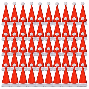 Marrywindix 50 Pieces Christmas Santa Hats Silverware Holders, Christmas Cutlery Holders for Xmas Party Dinner Utensil and Flatware Organizers Decorations Supplies