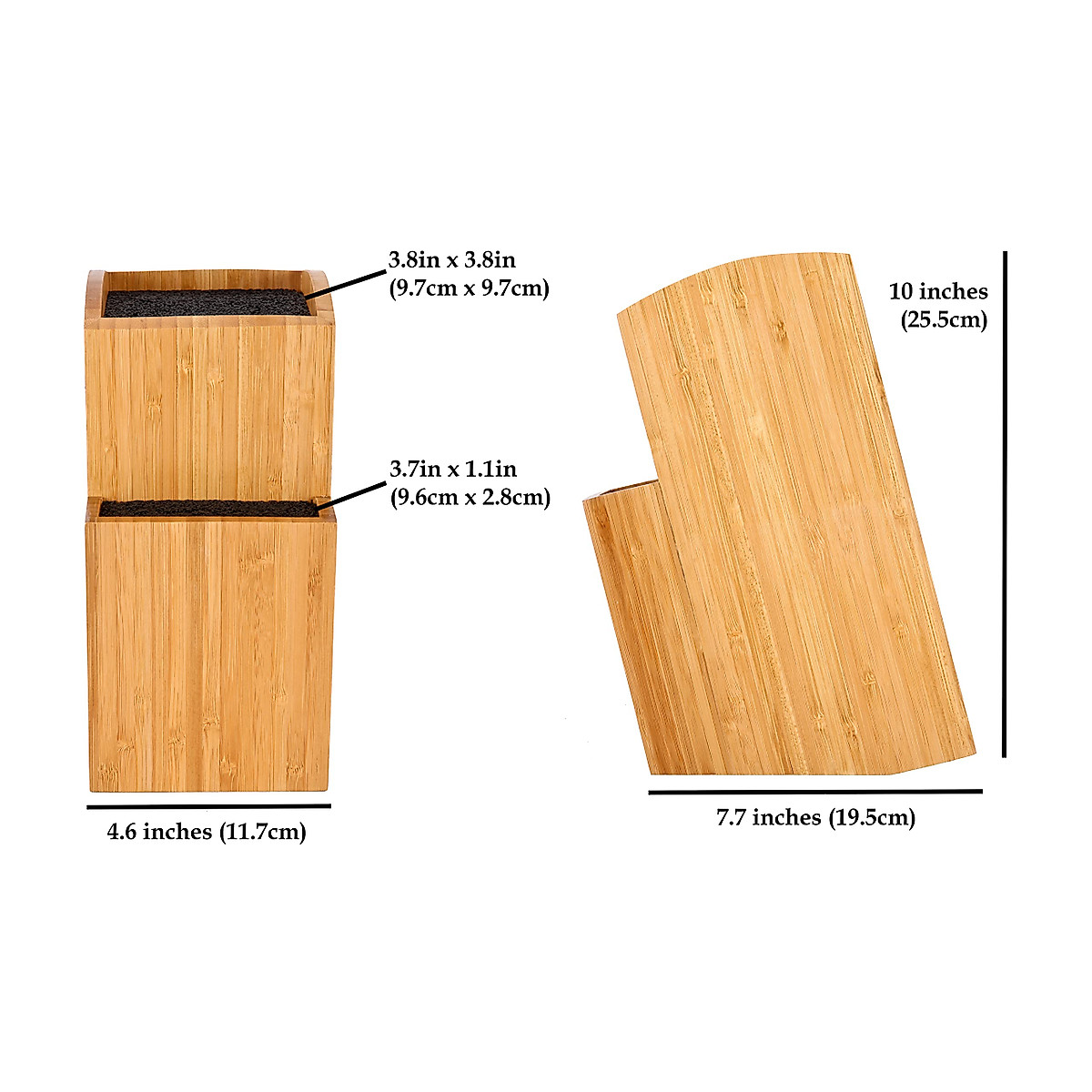 Bamboo Universal Knife Block - Extra Large Two-tiered Slotless Wooden Knife Stand, Organizer & Holder - Convenient Safe Storage for Large & Small Knives & Utensils - Easy to Clean Removable Bristles