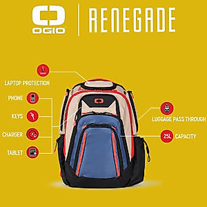 OGIO Renegade Pro Backpack, Tan/Blue/Red, 26 Liter
