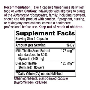 Nature's Way Standardized Milk Thistle, Liver Function Support*, 60 Vegan Capsules