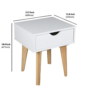 Mid Century Modern Nightstand – MDP Bedside Table Night Stand – Premium Quality Wood – Available in Black, White, Natural Wood – Single Drawer End Table – Contemporary Design