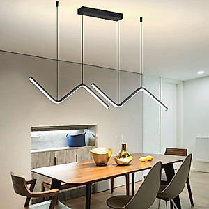 Matven Island Lights, Linear Pendant Light LED Dimmable Hanging Light Fixture with Remote Control,Chandeliers for Dining Room Living Room, 3000K-6000K, 35IN