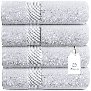Luxury White Bath Towels Extra Large | 100% Soft Cotton 700 GSM Thick 2Ply Absorbent Quick Dry Hotel Bathroom Towel | 27x54 Inch | White | Set of 4