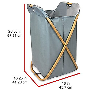 Oceanstar Bamboo Folding X-Frame Laundry Hamper Sorter, Grey