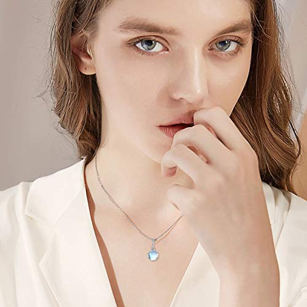 CUOKA MIRACLE Moonstone Necklace Choker Necklace for Women 925 Sterling Silver Simple Elegant Moonstone Necklace Rainbow Synthetic Moonstone Jewelry Birthday Gift for Women
