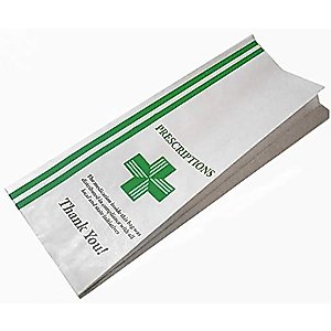 Green Health Cross - Dispensary Prescription Bags (10x3x1.5) Gusseted Paper Pharmacy Bag, Medication Packaging for Drug Stores, Designed with Collectives in Mind - With Compliance Statement (100)