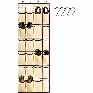 Ziz Home Over The Door Shoe Organizer | 24 Large Pockets with 4 Hooks | Heavy Duty Fabric | Hanging Shoe Rack Over The Door | Hanging Shoe Organizer for Closet Shoes Storage | Hang On Behind Back