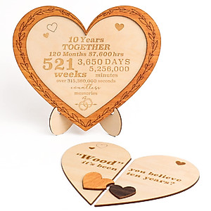 STOFINITY 10 Year Anniversary Wood Gifts for Her Him - 10th Wedding Gifts Anniversary for Husband Wife, Anniversary for Married Couple, Wood Heart Plaque Decoration Ideas