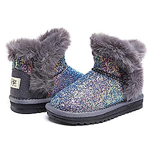 Odema Toddler Little Girls Kids Glitter Sequins Snow Boots Fur Ankle Bootie Winter Lightweight Snow Boots Colorful US3.5 BigKid-37-21.9