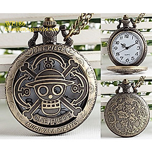 VIGOROSO One Piece Anime Vintage Antique Bronze Steampunk Quartz Pocket Watch Necklace Pendant in Box