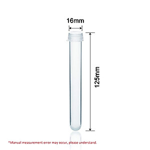 Labvida Plastic Test Tubes with Caps, 50pcs Dia.16x125mm | 25ml, Nature Colored Test Tubes with Lids, LVI001