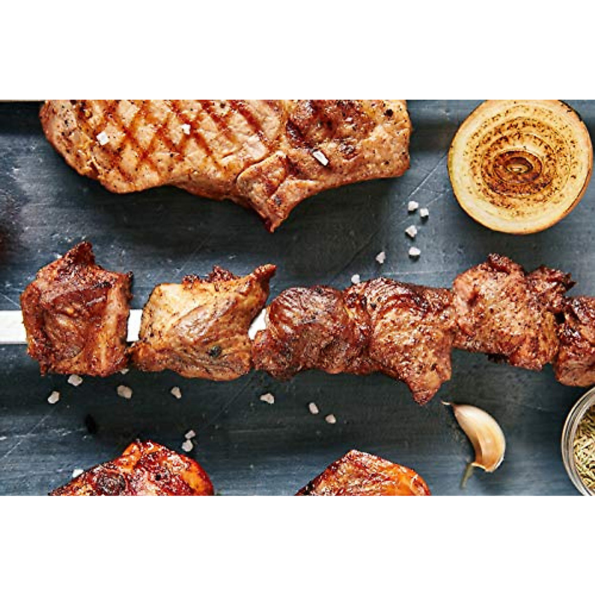 Stainless Steel BBQ Skewers for Shish Kebab Turkish Persian Grills & Koubideh Iranian Mediterranean Brazilian-Style BBQ - 27 Inch Long 1 Inch Wide All Metal Skewers (8)