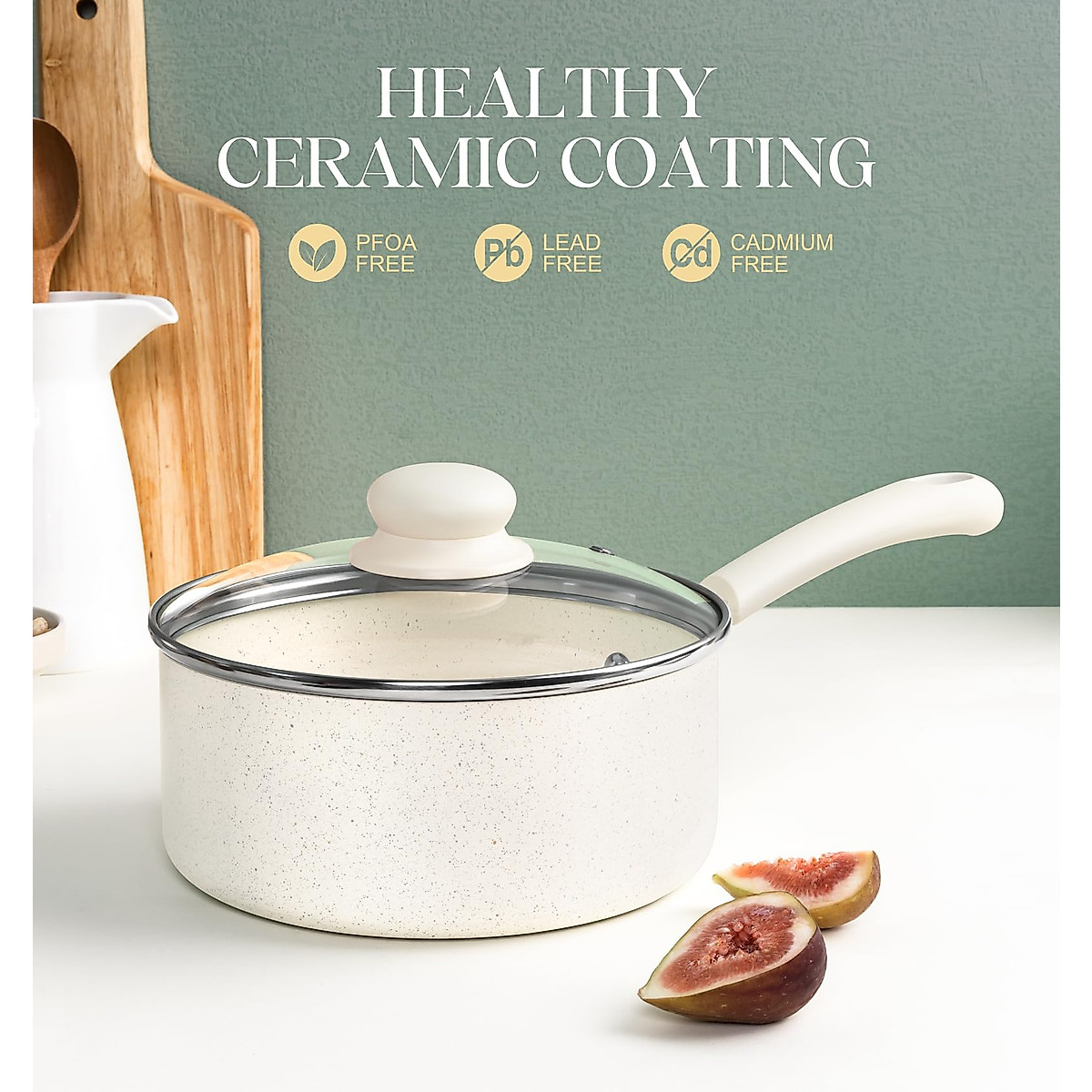 MICHELANGELO Sauce Pan With Lid, Granite Nonstick Saucepans Set, 1QT&2QT&3QT Saucepan With Lid, Multipurpose Cooking Pots, White