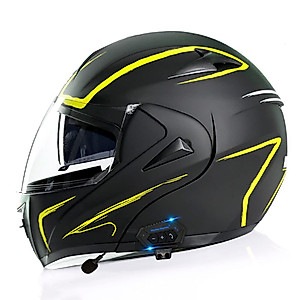 Modular Bluetooth Motocross Helmet, Flip up Full Covering Motorcycle Helmet, DOT Approved Dual Visors Full Face Racing Crash Helmets Built-in Speaker with Microphone for Adults Men Women -K-S