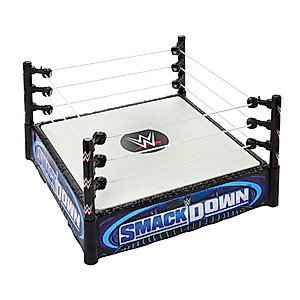 Mattel WWE Superstar Ring, 14 inches with Spring-Loaded Mat, 4 Event Apron Stickers & Pro-Tension Ropes for WWE 6-inch Action Figures