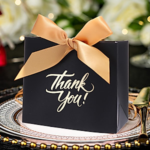 Yoption 50pcs Black Wedding Party Favor Boxes, Small Thank You Bags Party Candy Boxes Bags Chocolate Treat Gift Boxes with Ribbons for Wedding Baby Shower Bridal Business Party Decoration