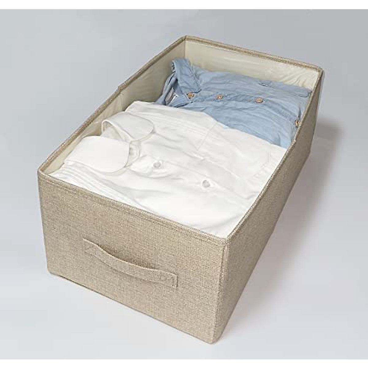 Open Storage Bins with Handle BOPEY Clothes Organizer Container Linen Fabric Foldable Basket for Home Closet Shelves Nursery Toys Books Beige Large 3-pack (BP006)