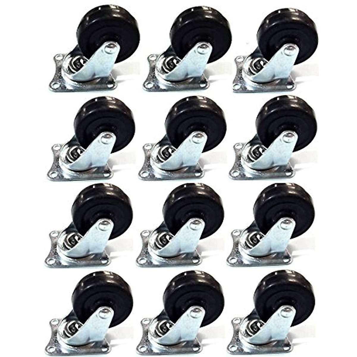 MegaDeal 12 Pack 2" Swivel Caster Wheels Rubber Base with Top Plate & Bearing Heavy Duty