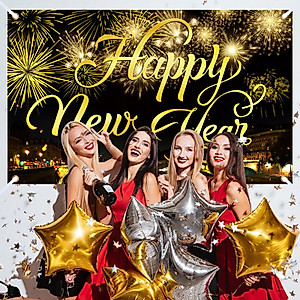 Happy New Year Party Backdrop Fabric Sign Poster Banner with Pattern Firework for New Year Party Decoration Photo Props Background Supplies