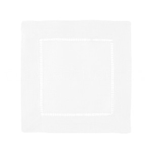 CleverDelights 6" White Linen Hemstitch Cocktail Napkins - 12 Pack - 100% Linen