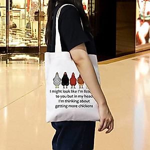 JNIAP Chicken Tote Bag Chicken Lover Gift Chicken Hen Farmer Gift I'm Thinking Chicken Grocery Bag Chicken Lady Handbag (Chicken Tote Bag)