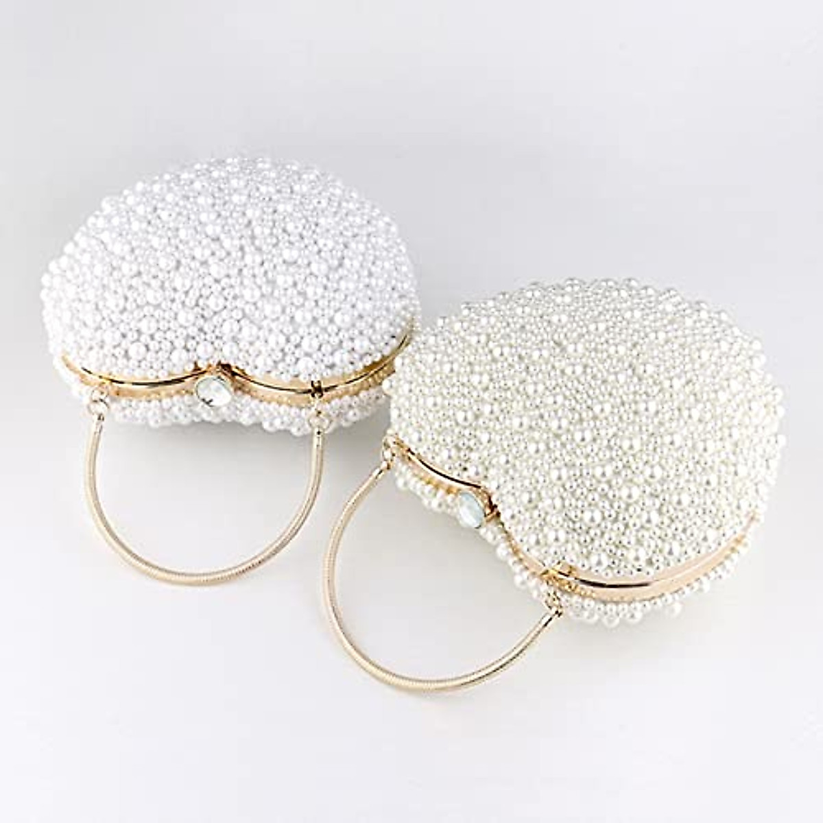 UONIFANS Womens Heart Shaped Evening Clutch Bag Artificial Pearl Purse Handbag for Wedding Party Prom (Beige)