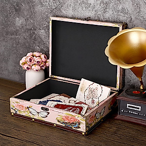 ELLDOO Butterfly Treasure Chest Box, Wooden + PU Leather Storage Decorative Box for Jewelry Trinkets Photos, Rectangular Keepsakes box for Girls Women Gifts