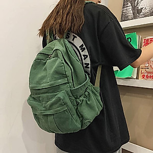 GAI Mini Canvas Backpack College School Bag Travel Daypack Grunge Aesthetic Boho Hippie Purse (One Size,Green)