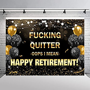 Wollmix Happy Retirement Party Decorations Banner Backdrop, 7x5ft Black and Gold Balloons Men Photography Background Congrats Golden Glitter Dots Sign Photo Booth Prop Cake Table Supplies