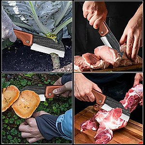 zarfand Folding Cleaver, Pocket Folding Chef Knife with Forged Steel Blade, Folding kitchen knife with Solid wood Handle Camping BBQ trip Outdoor Portable kitchen knife with Bottle Opener. (Type-A)