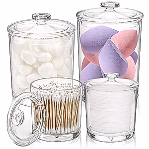 ZOOFOX Set of 4 Acrylic Apothecary Jars, 45 oz/ 30 oz/ 15 oz Clear Plastic Jar with Lid, Bathroom Vanity Laundry Container Holder for Candy, Cotton Swab Ball, Q-Tips, Bath Salt, Pods, Clothes Pins, Scent Boosters
