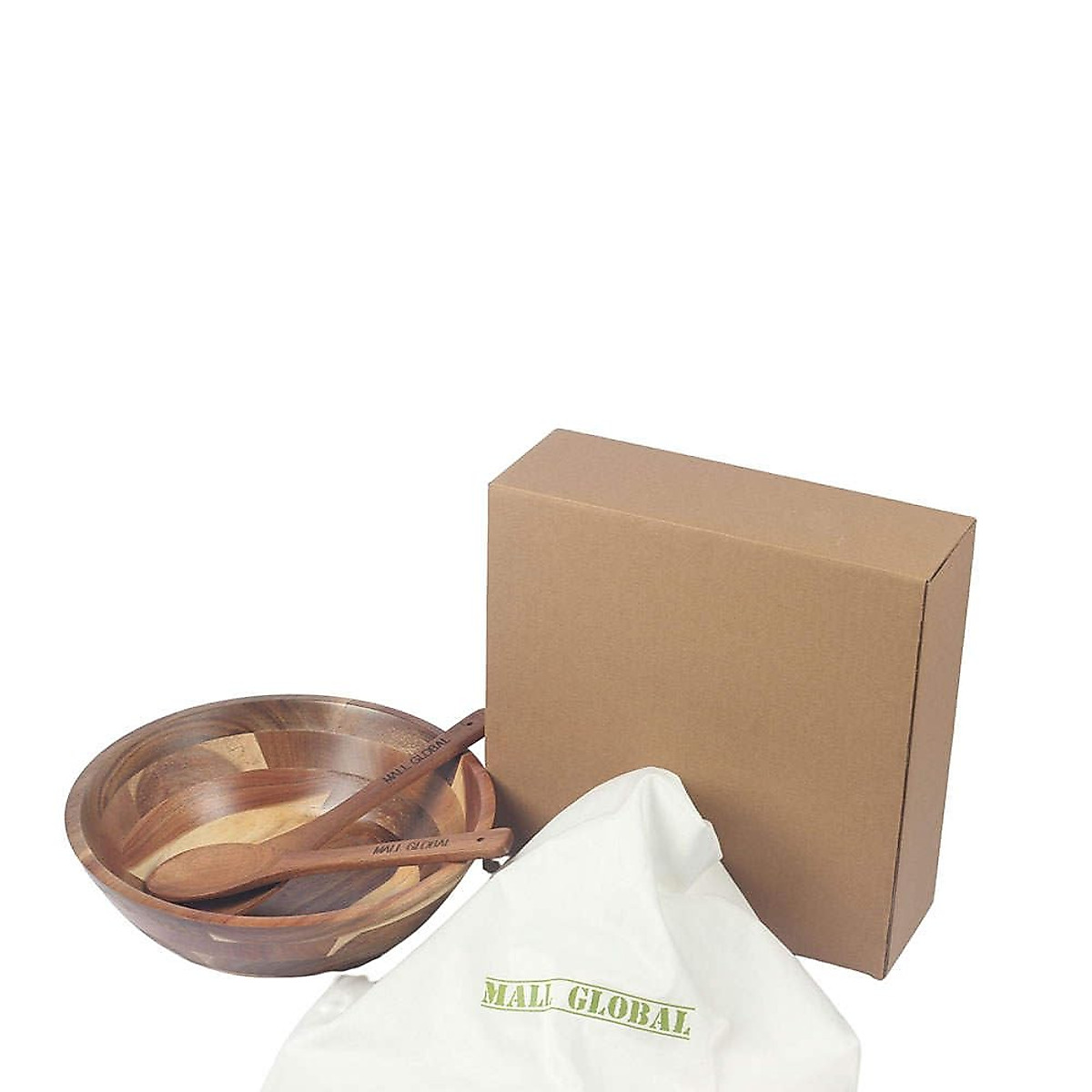 MALL GLOBAL 3 Piece Acacia Wood Salad Serving Bowl Set, Large Bowl for Fruit, Big Wooden Mixing Bowl for Kitchen, Big Salad Bowl with Serving Utensils.