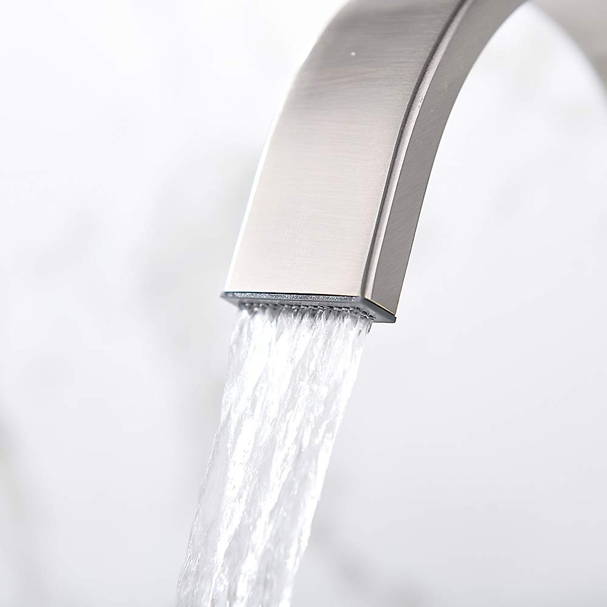 Phiestina 8 Inch Brushed Nickel Waterfall 2-Handle 3-Hole Widespread Bathroom Faucet with Pop-up Drain and Valve, WF40-1-BN