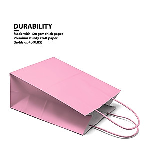 12 Counts Food Safe Premium Paper and Ink Medium 10" X 8", Vivid Colored Kraft Bag With Colored Sturdy Handle, Perfect For Goodie Favor DIY Bag, Environmentally Safe (Medium, Light Pink)