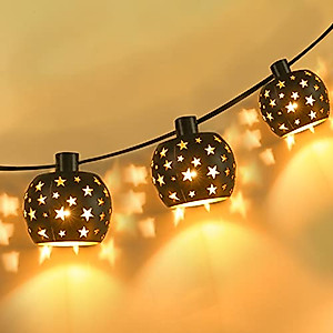 Afirst Lantern String Lights Cafe Light 11FT with 10 LED Bulbs and Star Pattern Lamp Shades Waterproof Connectable Bistro Lights for Outdoor Patio