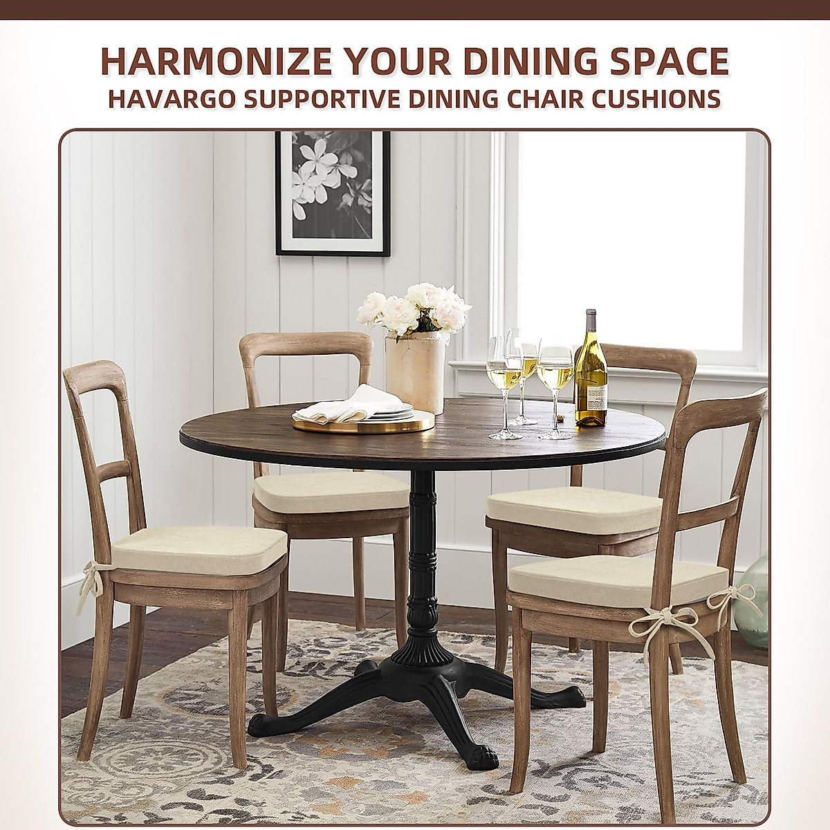 HAVARGO Chair Cushions for Dining Chairs with Supportive Foam [16.5 x 16.2 Inches] Kitchen Chair Pads Indoor Seat Cushions for Dining Chairs, 2" Thick Dining Room Chair Cushions Set of 2 Beige