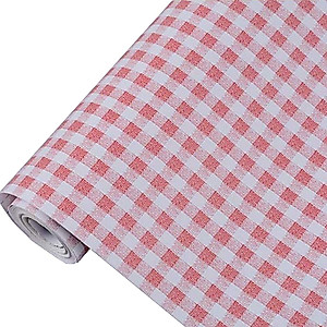 GLOW4U Ruby Red Gingham Adhesive Decorative Contact Paper Laminate Shelf and Drawer Liner 17.7x78 Inch