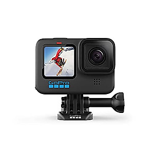 GoPro HERO10 Black, Waterproof Action Camera, 5.3K60/4K Video, 1080p Live Streaming, Bundle with Adventure Kit, Extra Battery, 32GB microSD Card, Card Reader