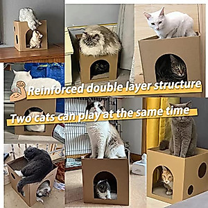 Corrugated Cardboard Cat House & Scratcher for Indoor Cats with Hammock Cat Scratching House,Scratching Pad, Cat House,Cat Scratching House (Black White)