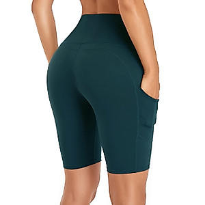 Women's Short Yoga Side Pockets High Waist Workout Running Shorts Dark Teal XL